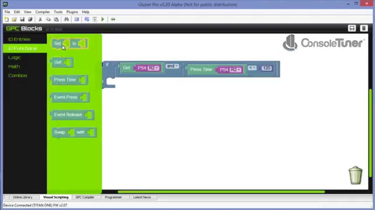Gtuner PRO 3.20, Visual Scripting - GPC Blocks (Titan One)