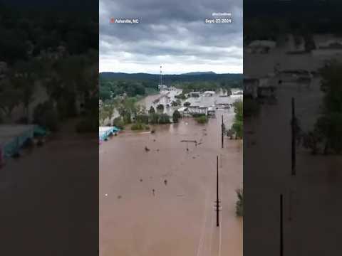 Drone footage shows extensive flooding in Asheville, North Carolina from Hurricane Helene