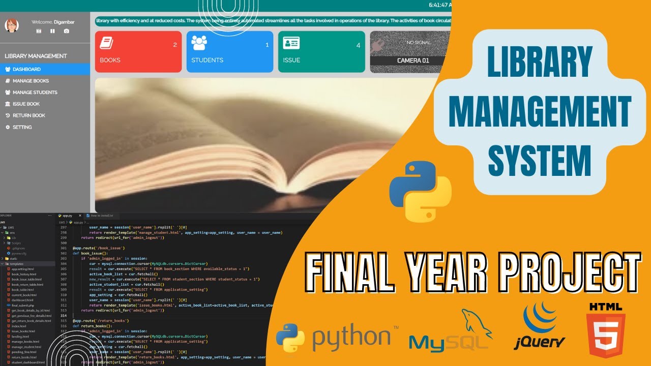 Library Management System in web using python,mysql,html, css,ajax,jquery