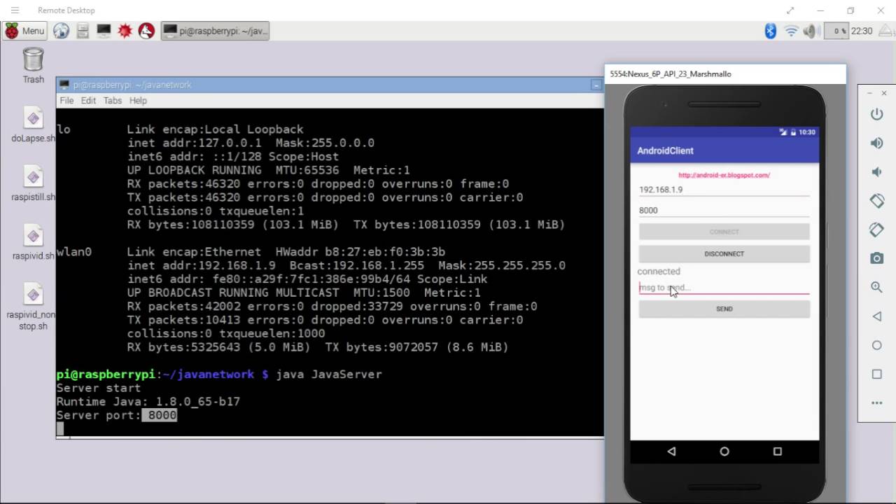 Android client example 2, communicate with Java Server run on Raspberry Pi