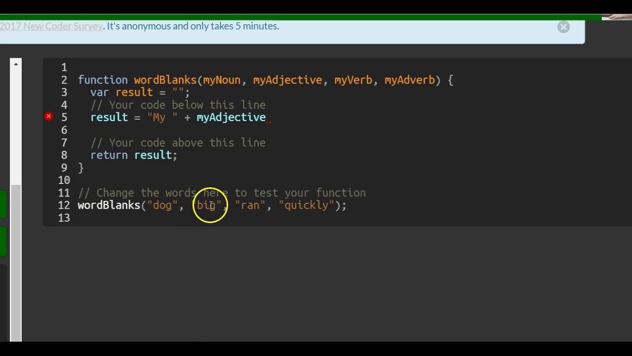 Word Blanks, freeCodeCamp Basic Javascript