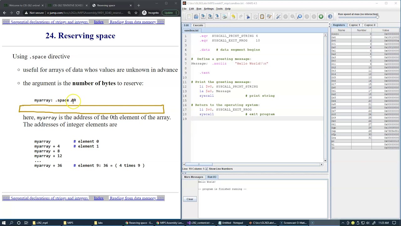7.7 Variable declarations, arrays, and reserving memory in data segment
