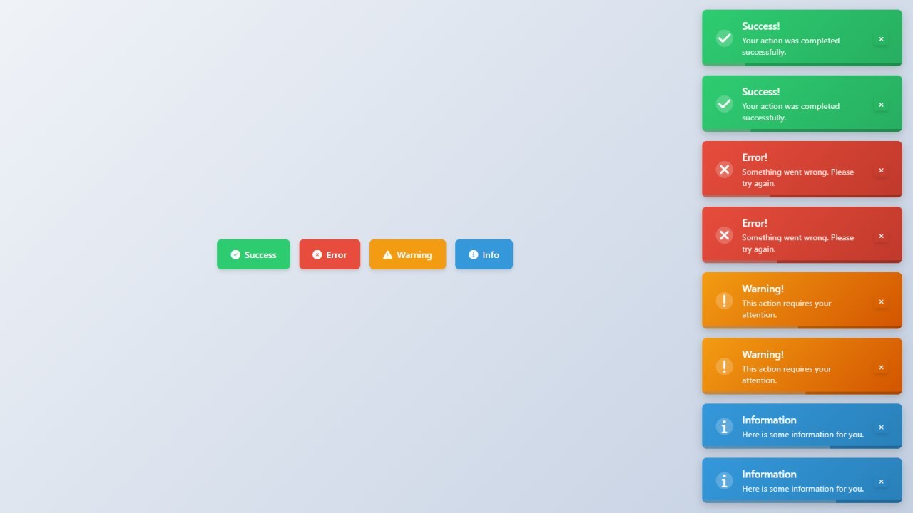 🔔 Custom Toast Notifications with HTML, CSS & JavaScript | Smooth Animations & Fully Customizable