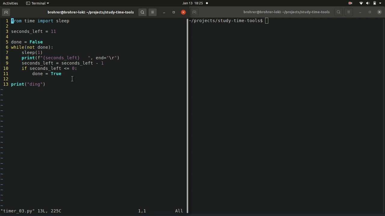 Intro to Python chapter 2.3, Building a timer