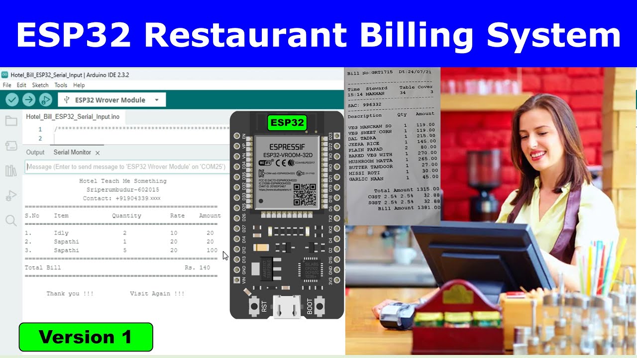 ESP32 Restaurant billing System Serial monitor | ESP32 Billing System || Final Year Project | Keypad