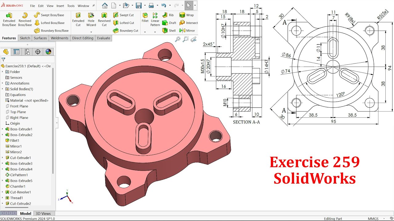 SolidWorks Tutorial for beginners Exercise 259