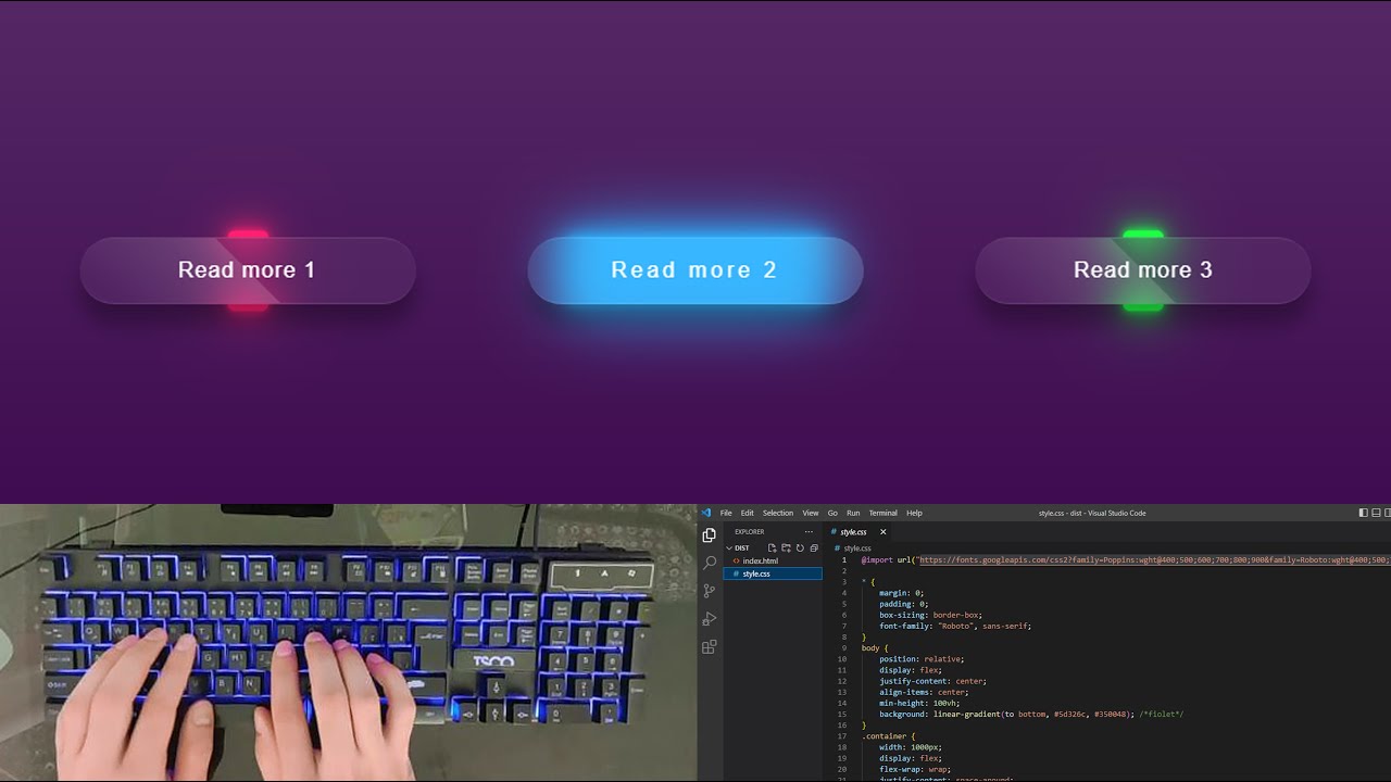 ASMR Programming - Glassmorphism Button Hover Effects using Html CSS - No Talking