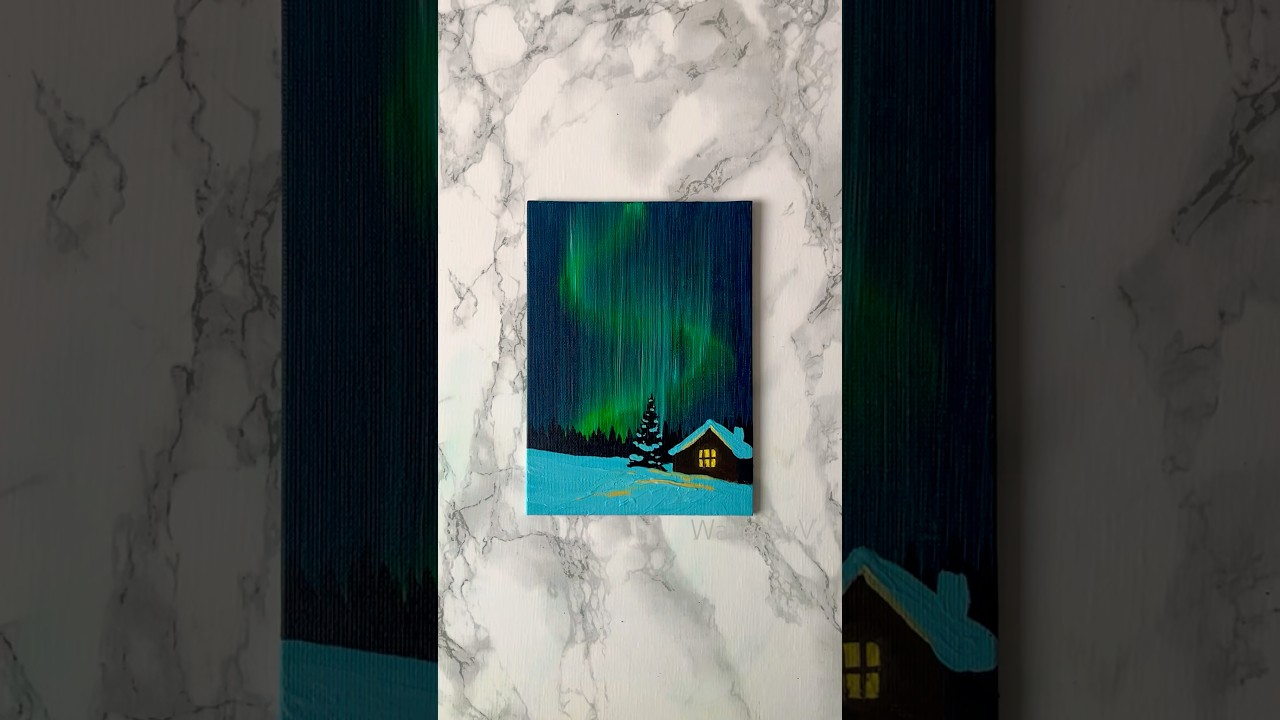 “Glow” Easy painting idea for beginners #art #paintingidea #acrylicscenery #northernlights #aurora