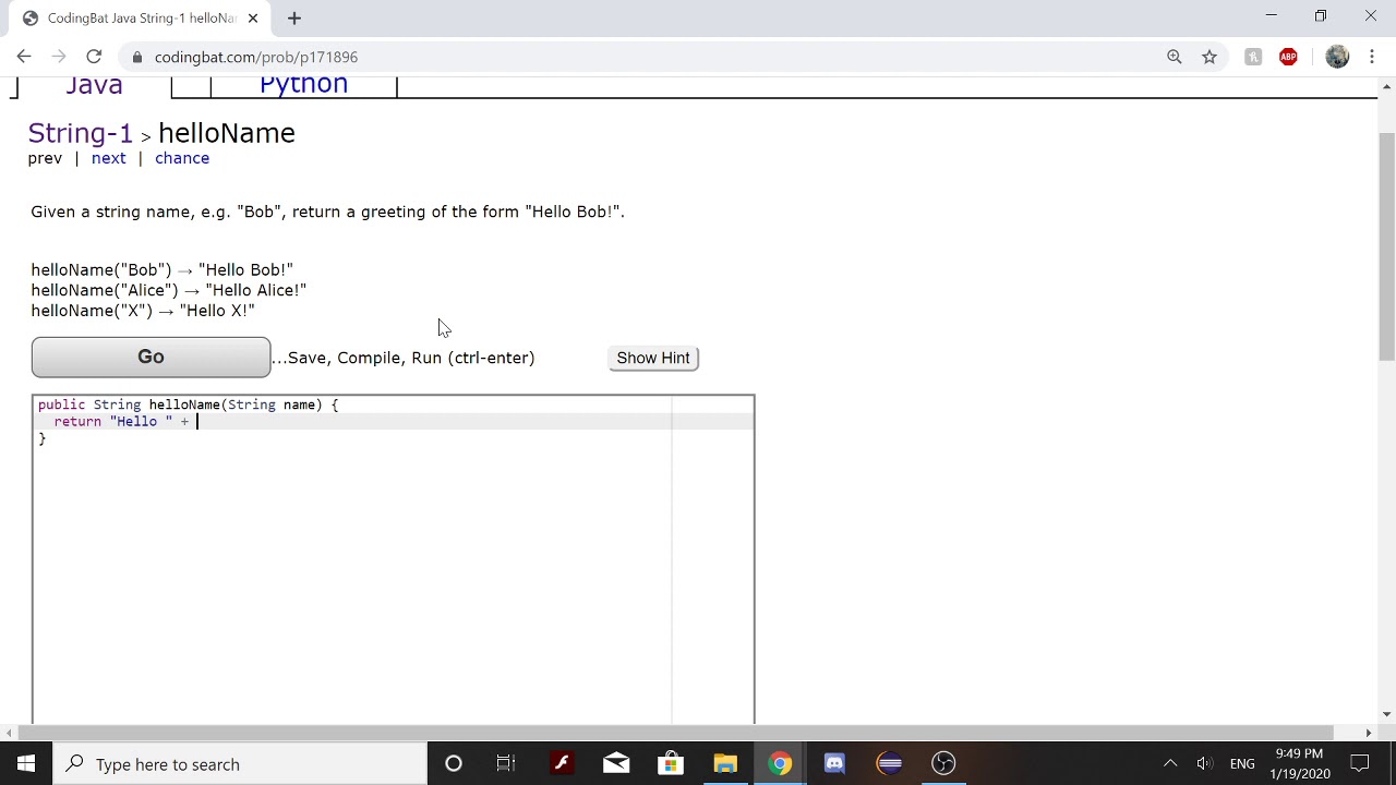 String-1 (helloName) Java Tutorial || Codingbat.com