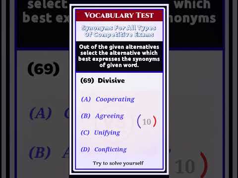 Vocabulary Test Q69 || Which given alternatives express synonyms of word "Divisive" || @vocabstock