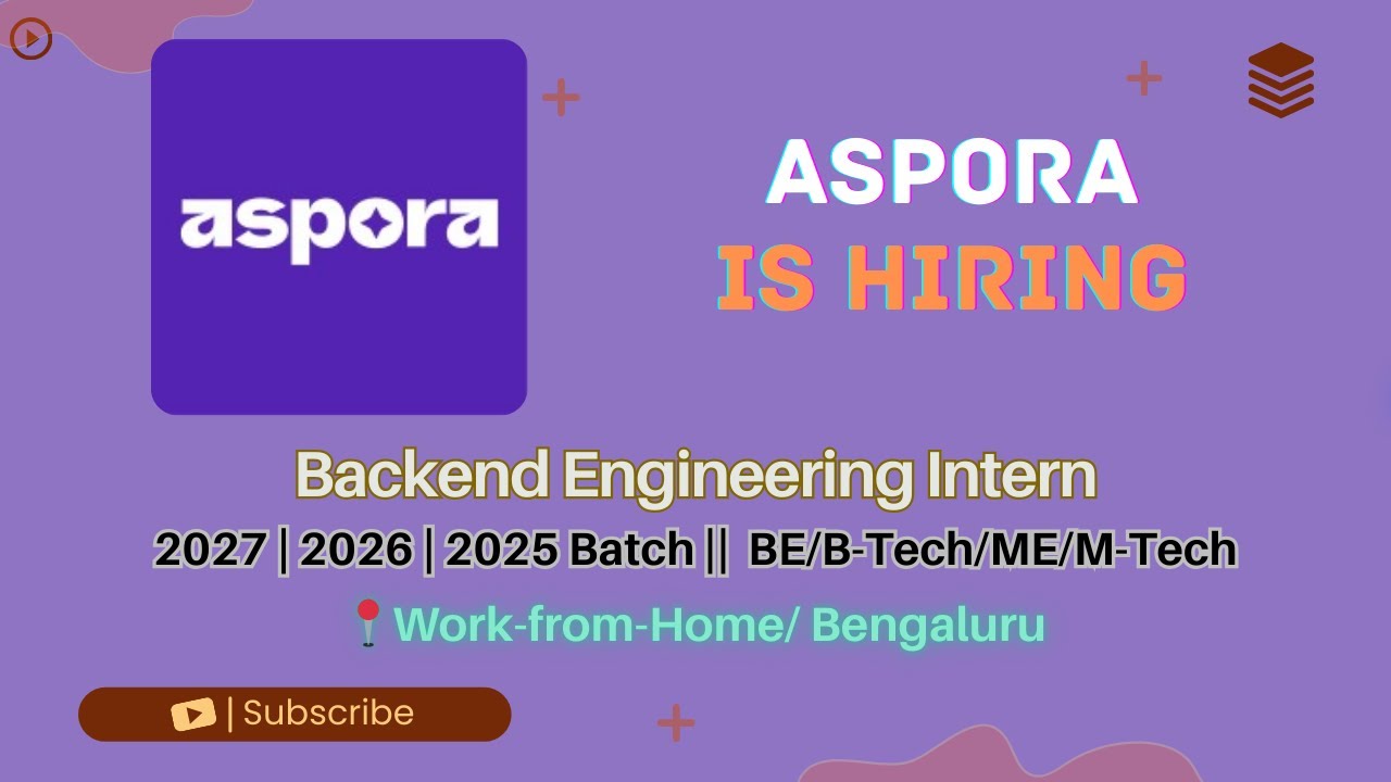 Aspora Hiring Backend Engineering Intern | 2025–2027 Batch | Work From Home | 4–5 LPA