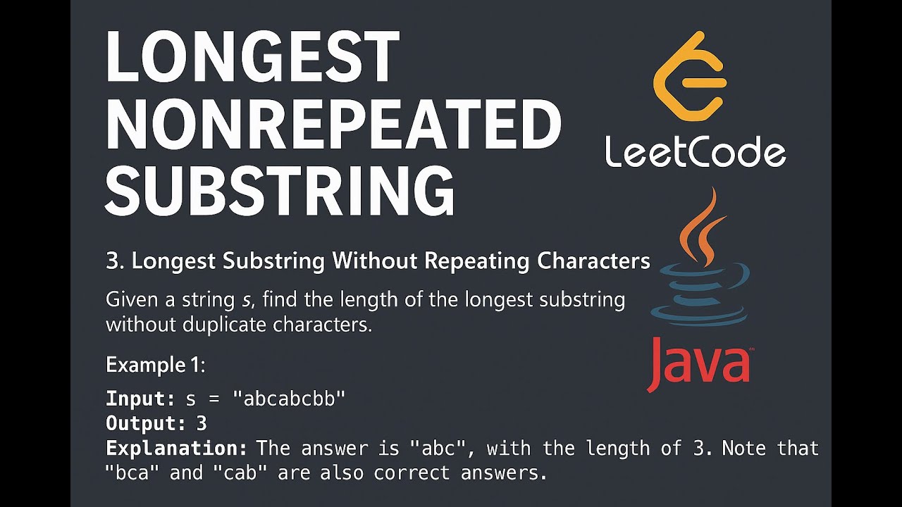 LeetCode - #3 Longest Substring Without Repeating Characters (Medium) - Java Tutorial