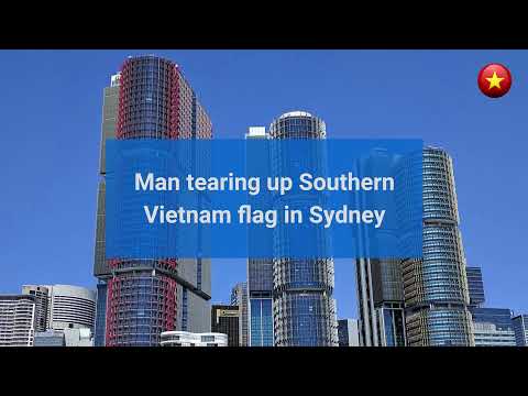 Man tearing up south Vietnam Flag