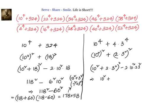 1987 AIME #14 - Find the value of { (10^4 + 324) (22^4 + 324) ... (58^4 + 324)} /{ (4^4 + 324)...)}