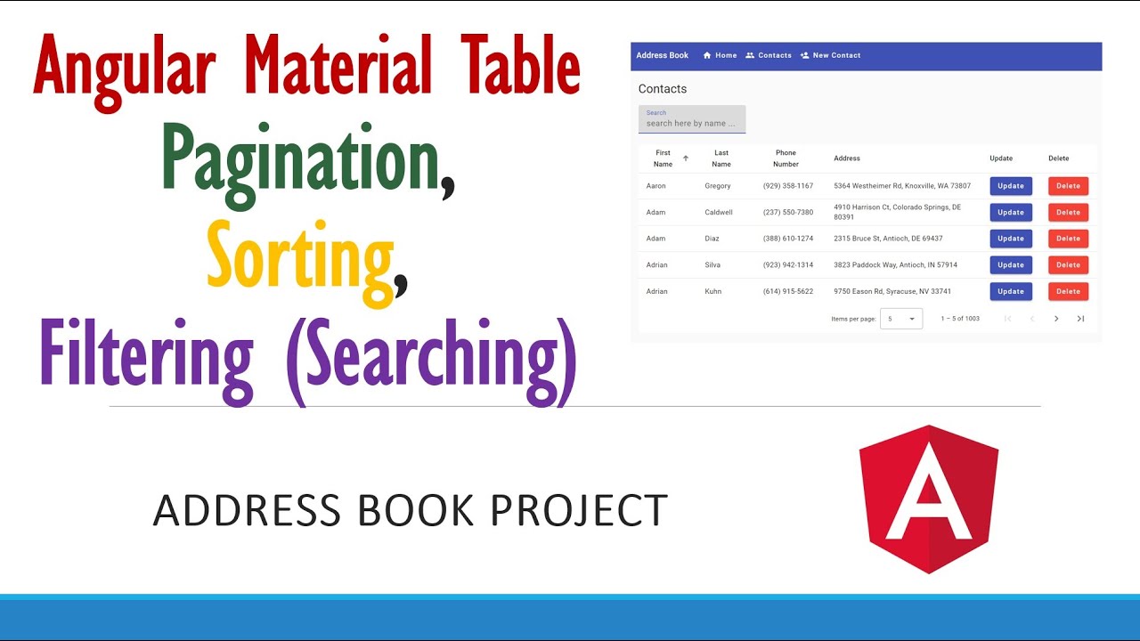 Angular Material Table Pagination, Sorting, and Filtering (Searching)
