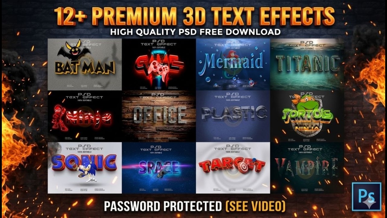 😊12+ Premium 3D Text Effects for Photoshop  Free Download Password Protected😁