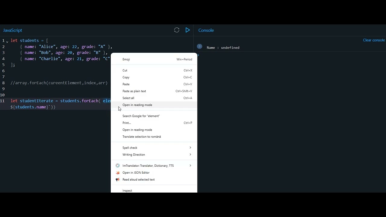 How to Loop Through an Array of objects  in JS with forEach