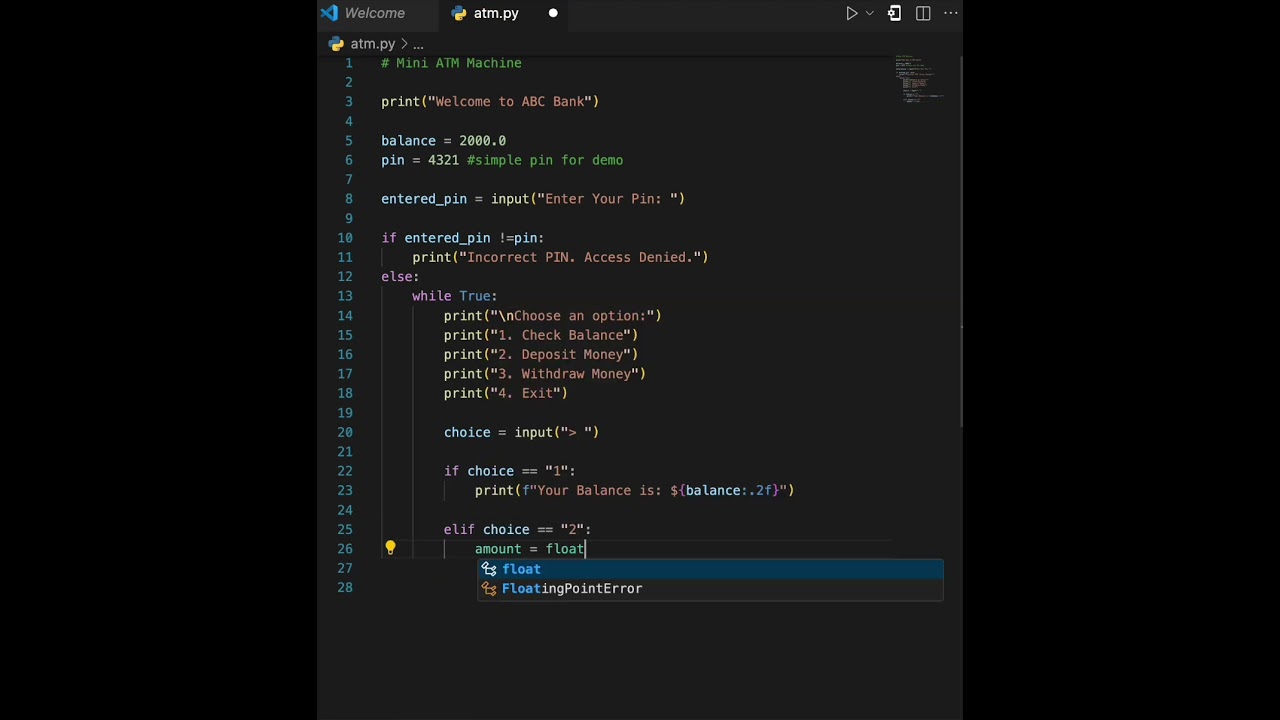 Mini ATM Machine in Python #python #coding #atmmachine  #coding #programming #technology #ai #games