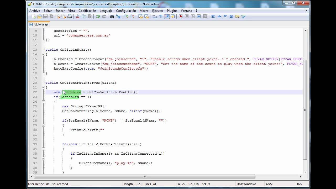 SourceMod Coding Tutorial - 5.1 - ConVars (Console Variables) + Join Sound Plugin!