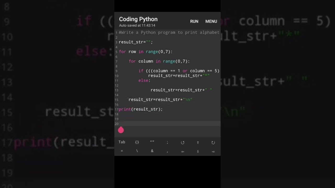 Write a Python program to print alphbet pattern 'A'#shorts #python #pythonprogramming #viral #trend