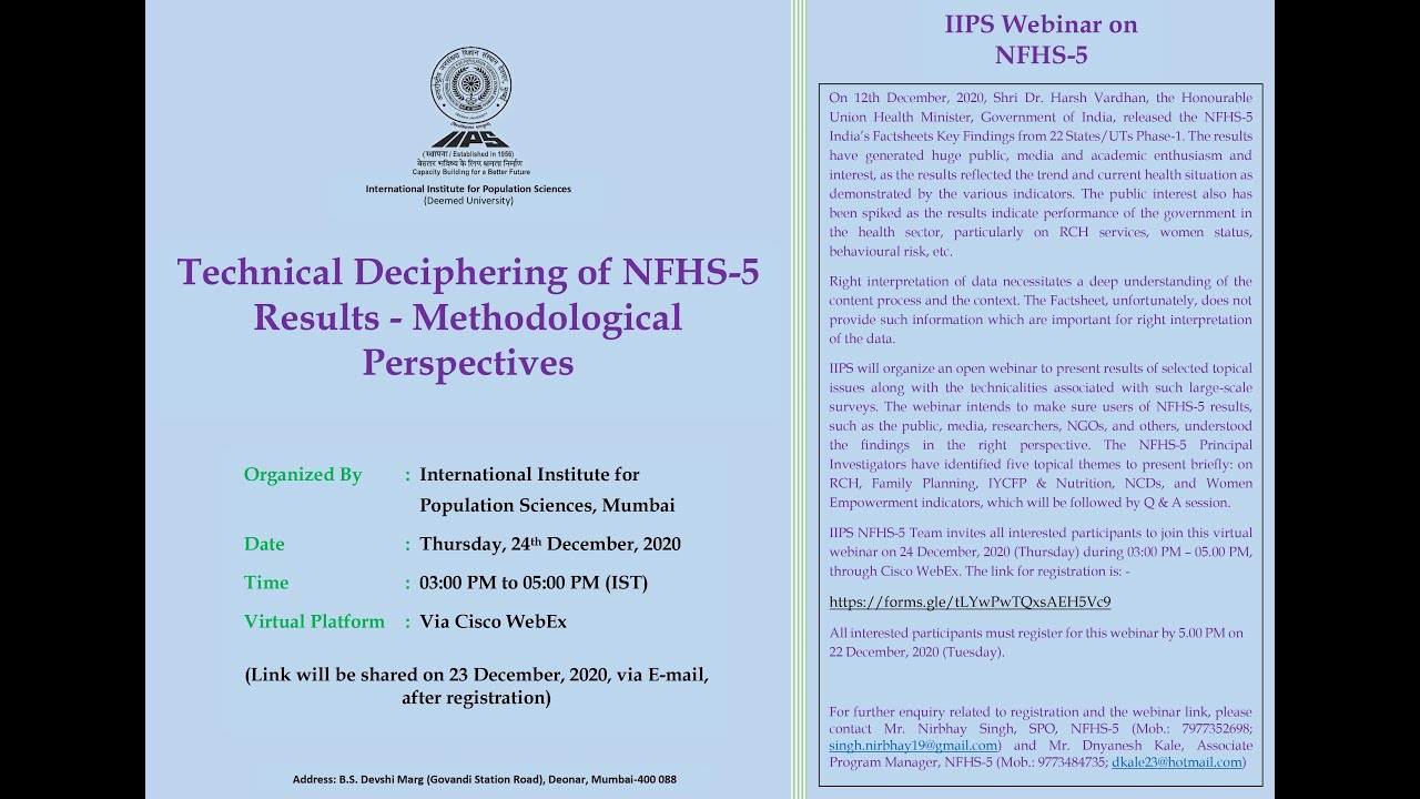Webinar on Technical Deciphering of NFHS 5 Results  Methodological Perspectives