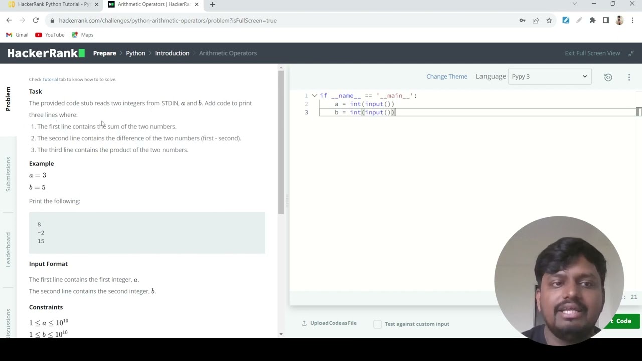 Hackerrank Solution | Arithmetic Operators| #4