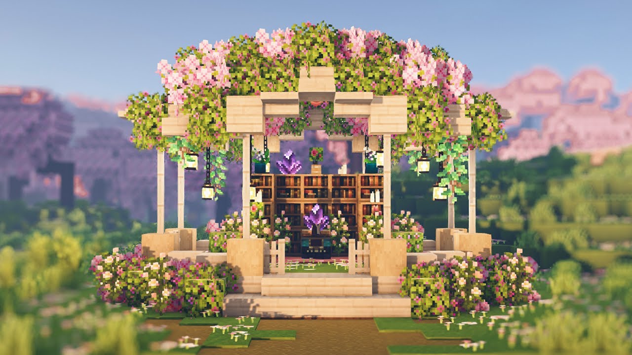 Minecraft 🌸 How to build a Cherry Blossom Gazebo (With Enchanting ...
