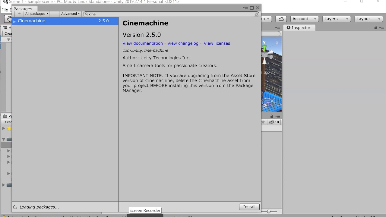 Unity Install Cinemachine