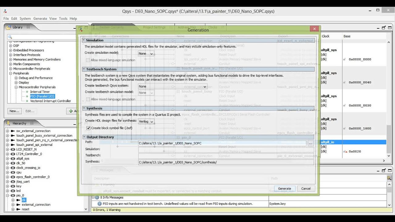 Adding Hardware Components to Touchscreen Hardware Part 1 - Qsys - Quartus II