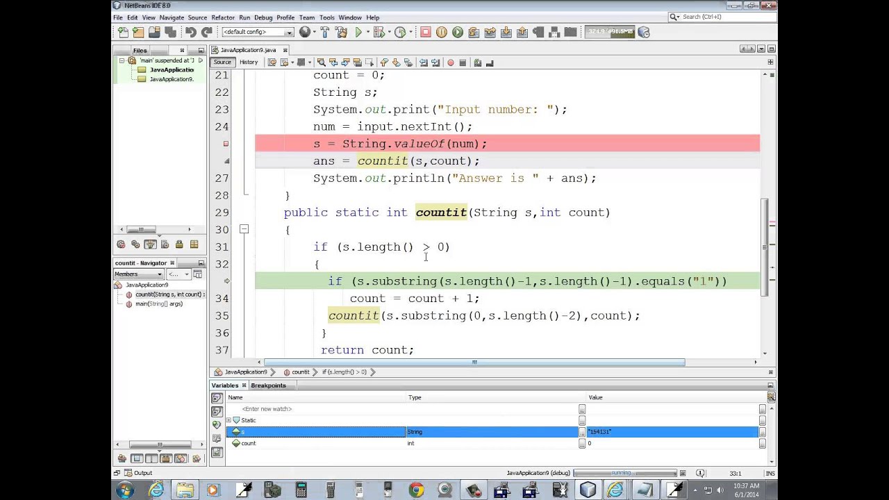 Java Programming - Recursion - Character Count Example