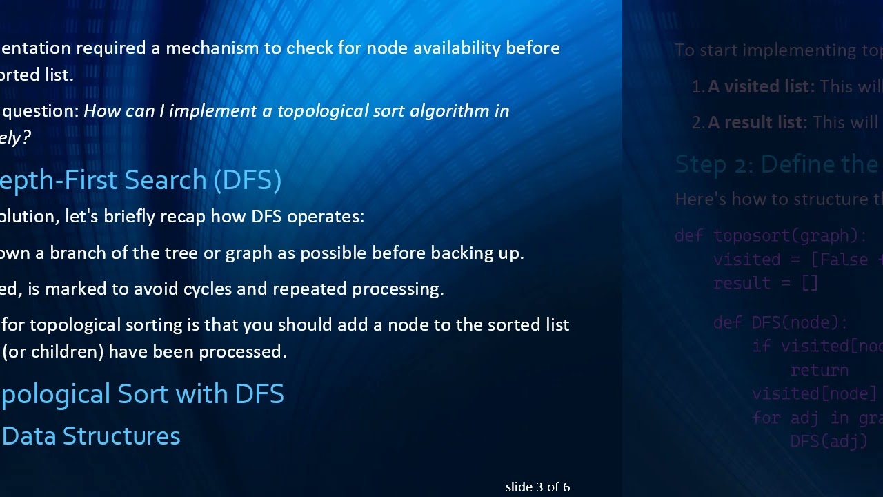 Implementing Topological Sort Algorithm using DFS in Python