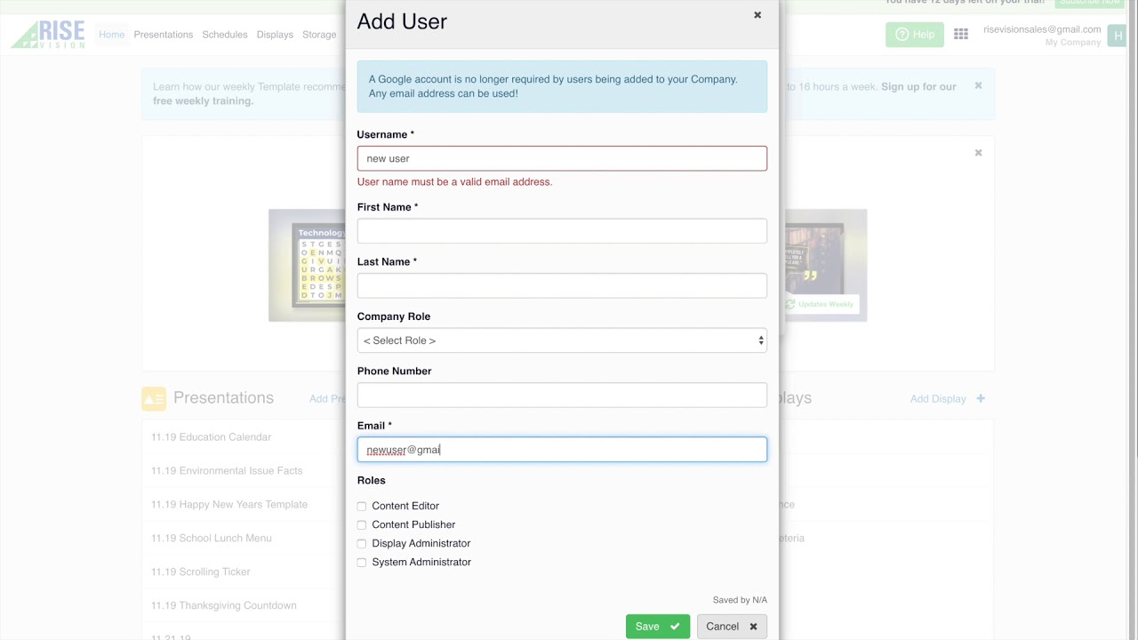 Adding a User to Your Rise Vision Account