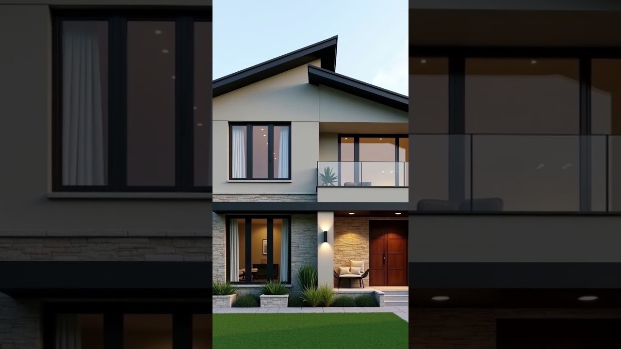Stunning Modern House Design with Reverse Sloped Roof Natural Stone Cladding & Glass Balcony  Unique
