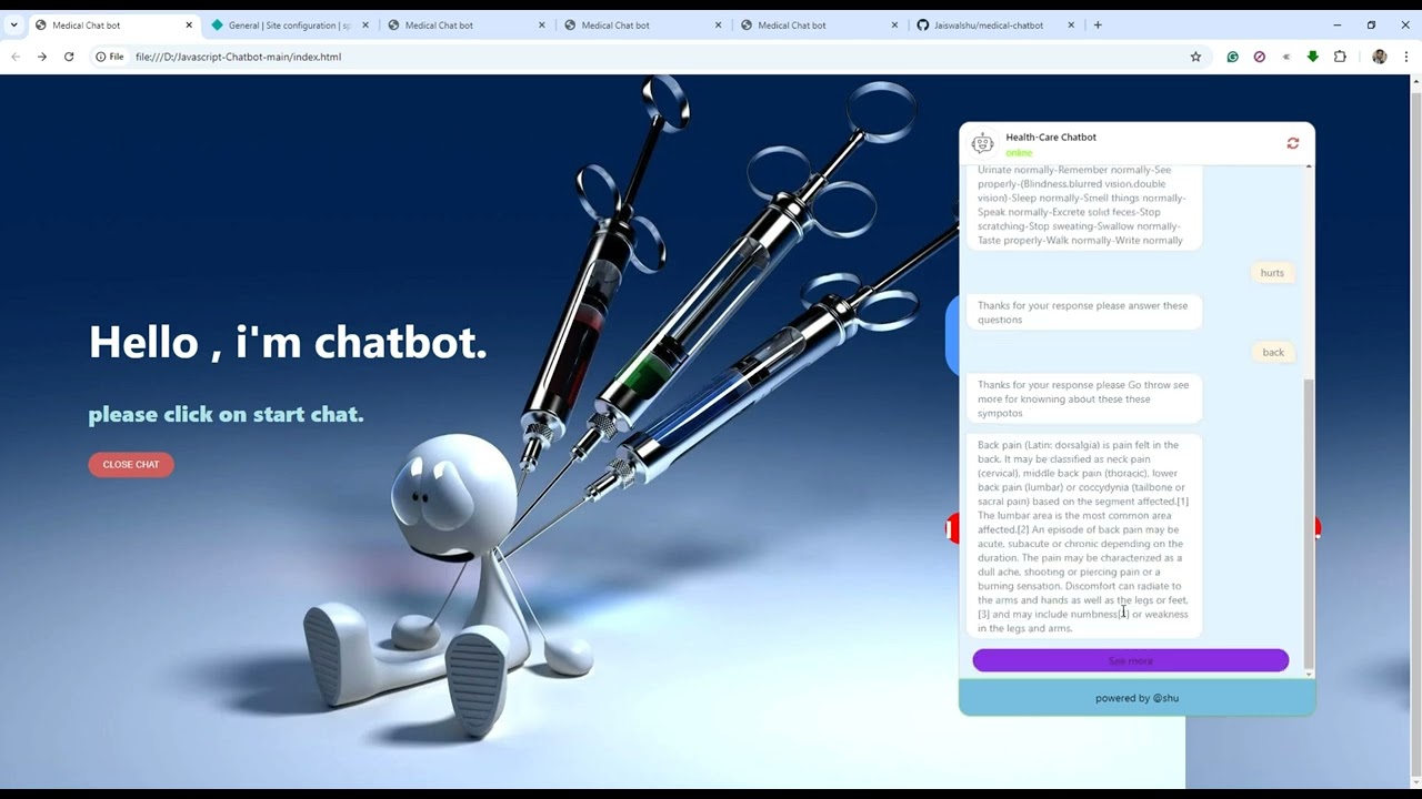 Medical Chat-Bot using HTML CSS and JavaScript|| free source code