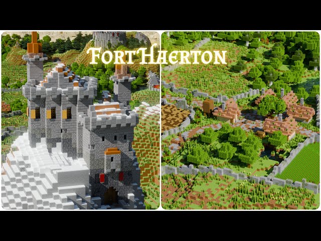 Medieval Mountain Castle with farming Village and ruins Minecraft Map