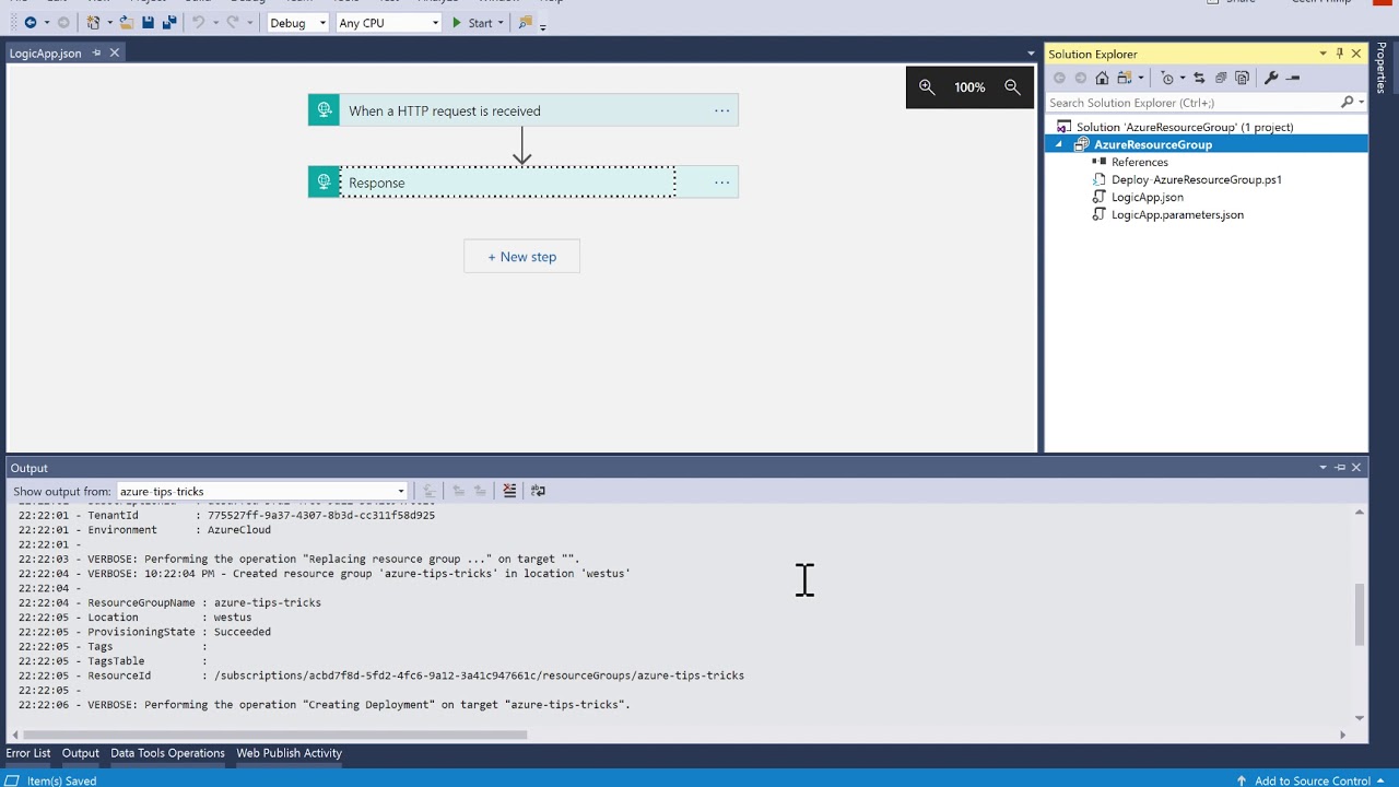 Deploying Azure Logic App through Visual Studio 2017
