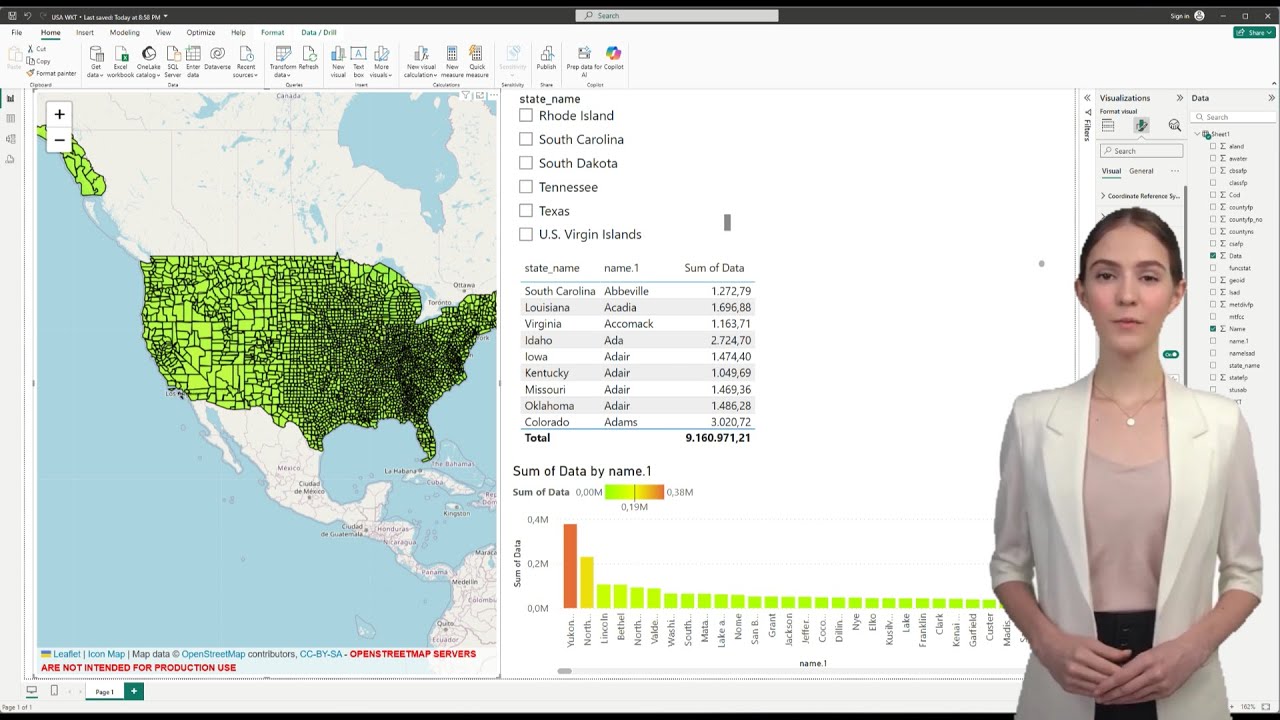 USA Power Bi Map template Counties by States WKT format