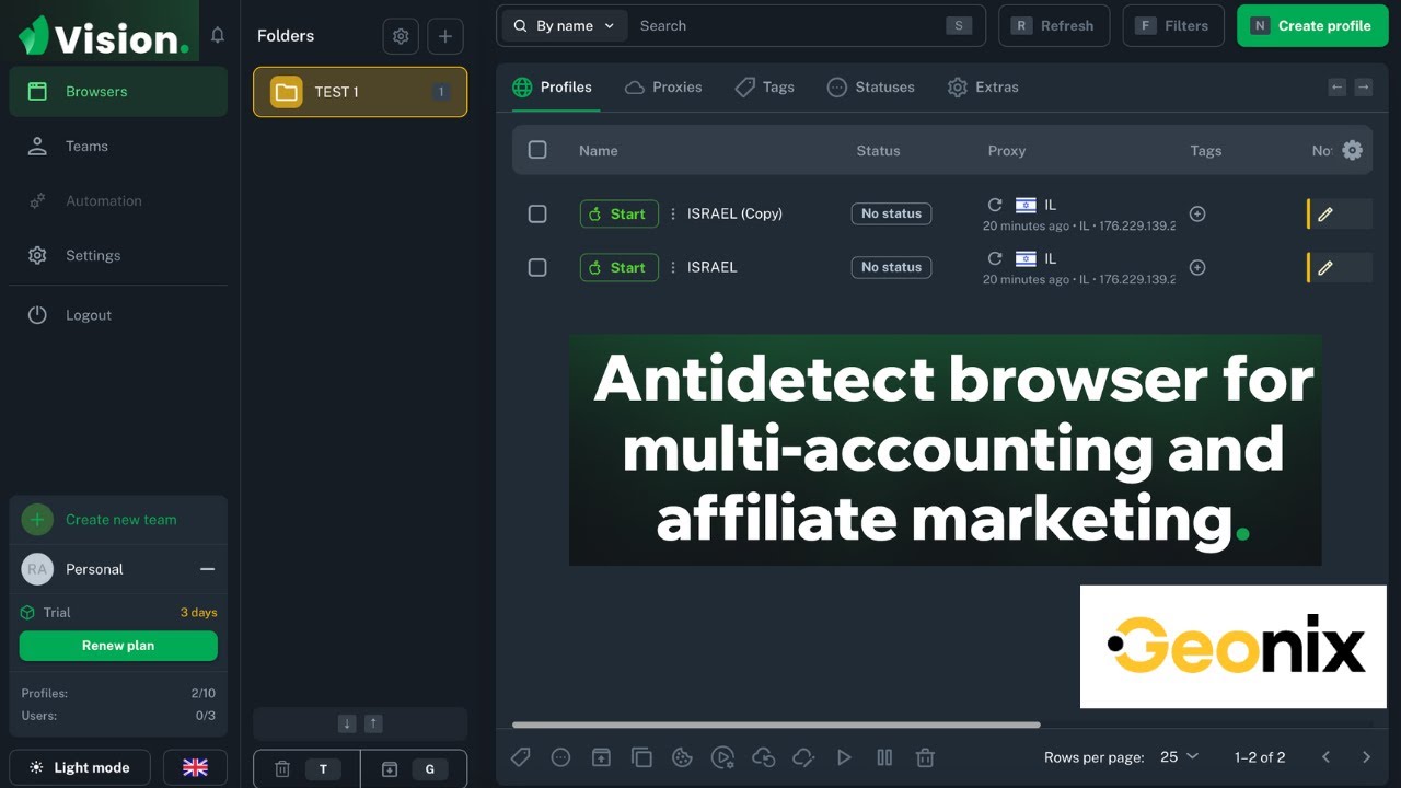 How to Use Vision Browser in 2026 (Step-by-Step) | Profiles + Proxy Setup (Geonix)