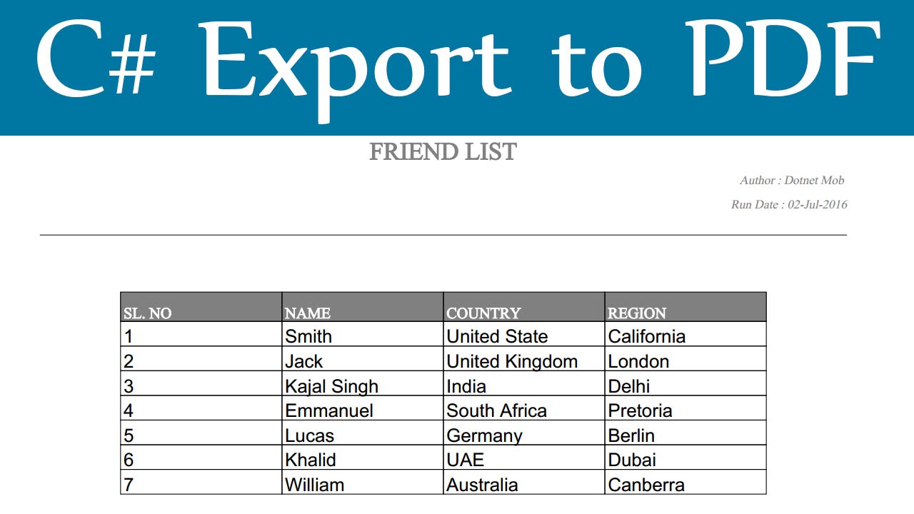 Export C# DataTable into Pdf using  iTextSharp