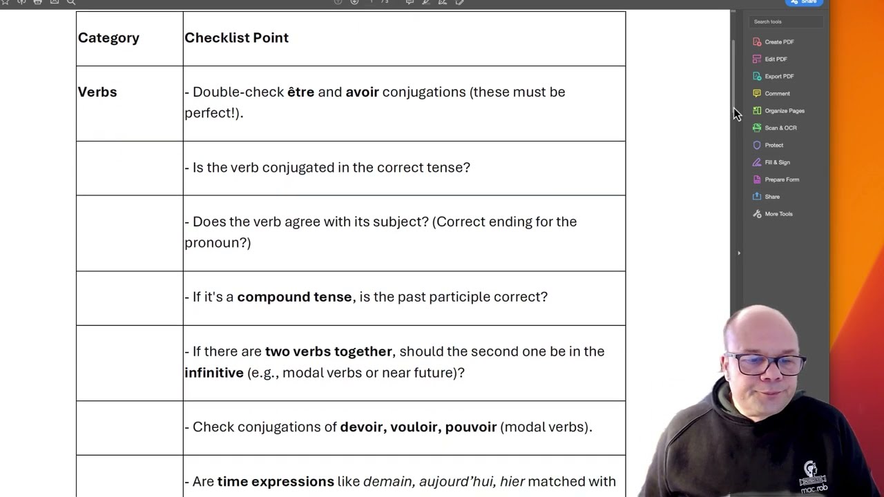 French VCE - IB essay proofreading checklist