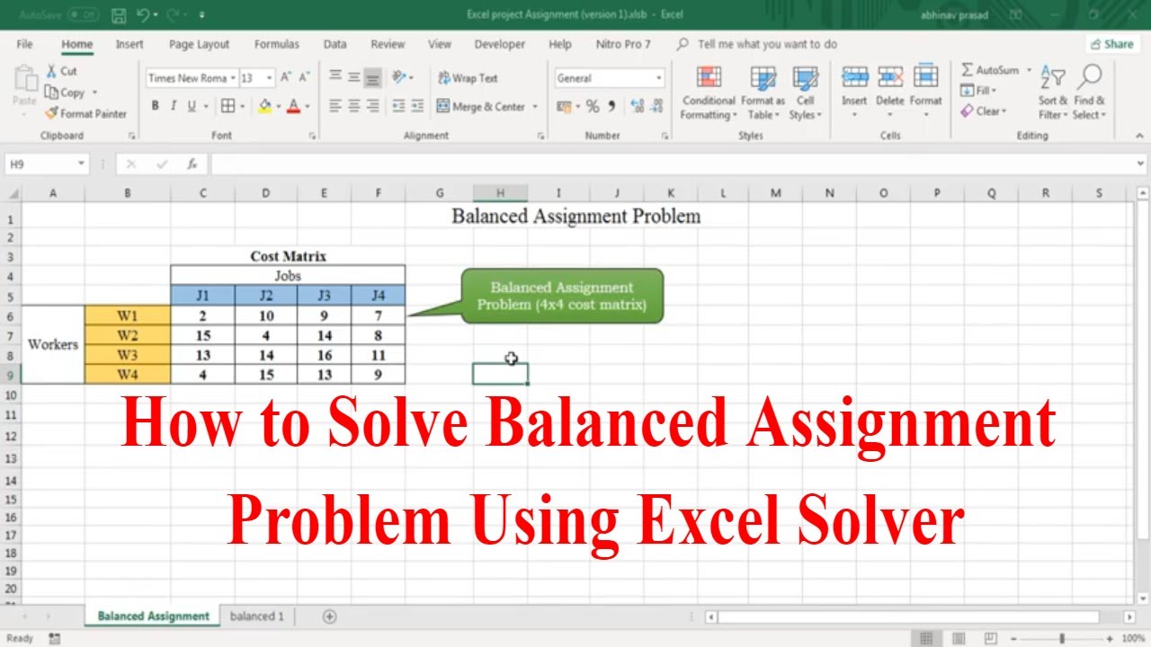 How to Solve Balanced Assignment Problem Using Excel Solver  #Excel #Solver #AssignementProblem