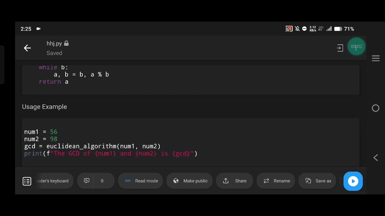 Python Program for Basic Euclidean Algorithm to Find GCD