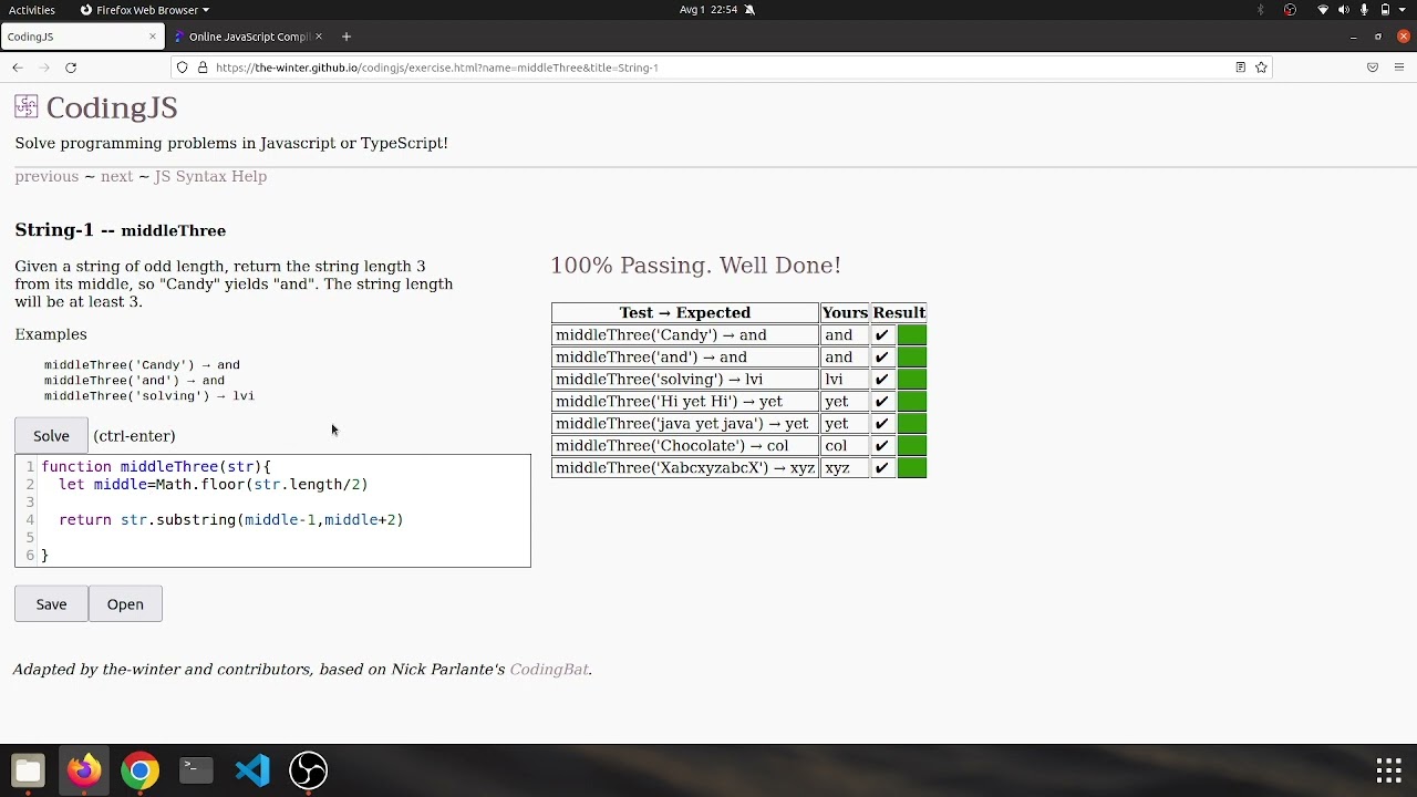 String 1 middleThree Javascript solution