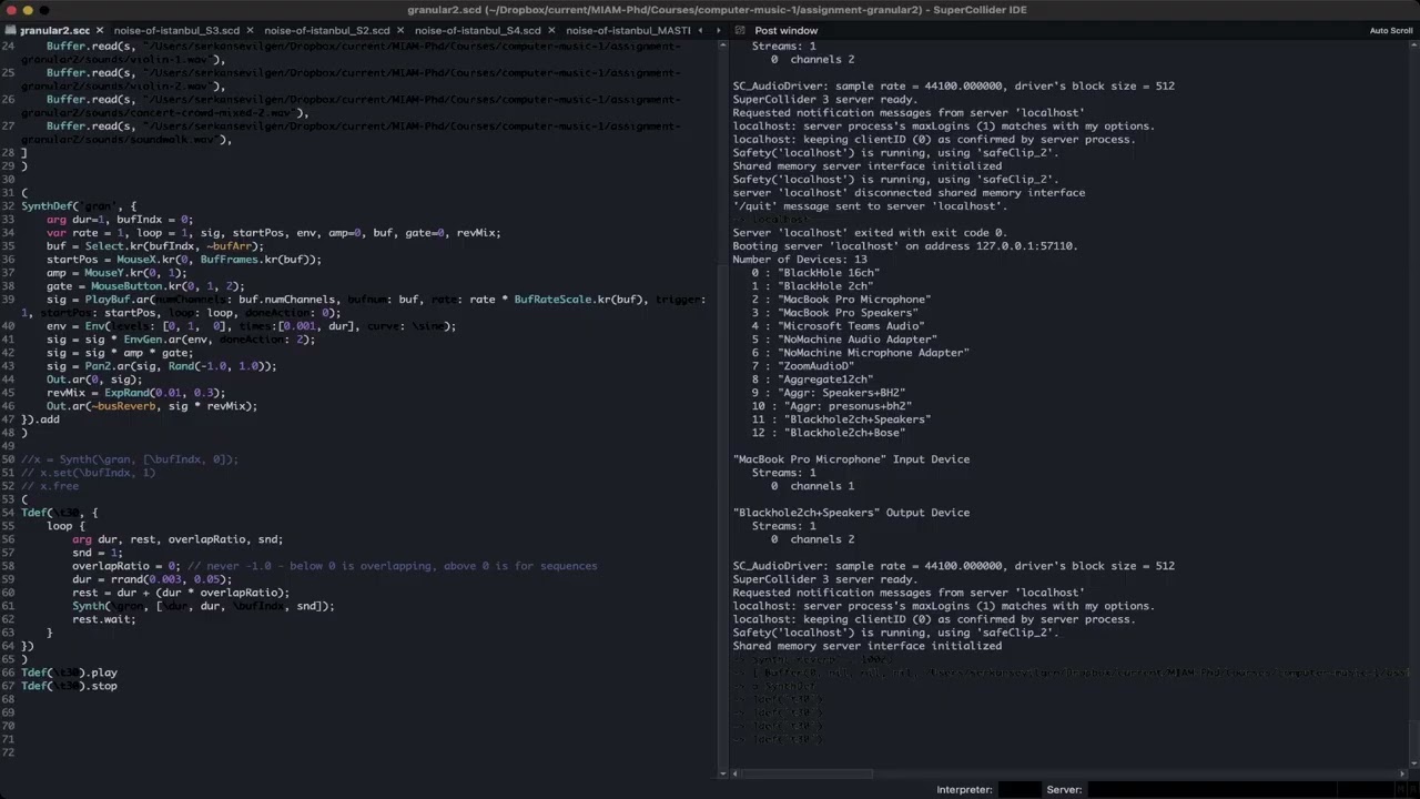 Granular Synthesis demo with SuperCollider