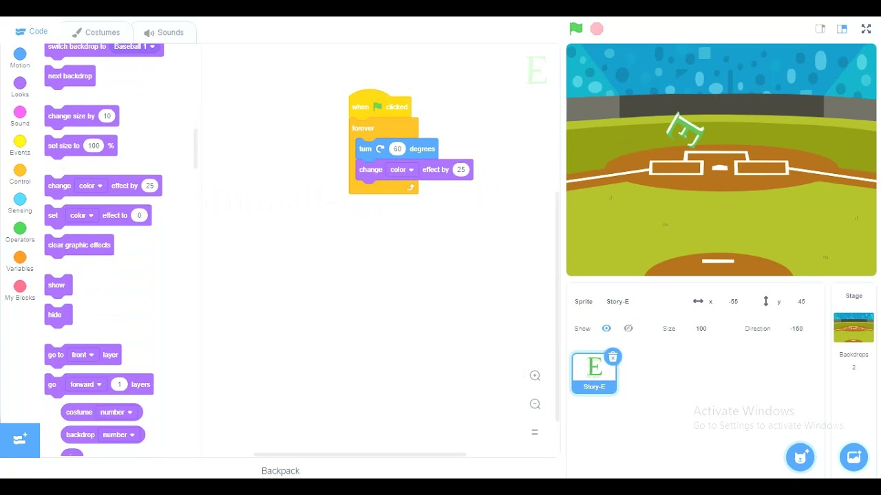 How to do a spinning sprite in Scratch