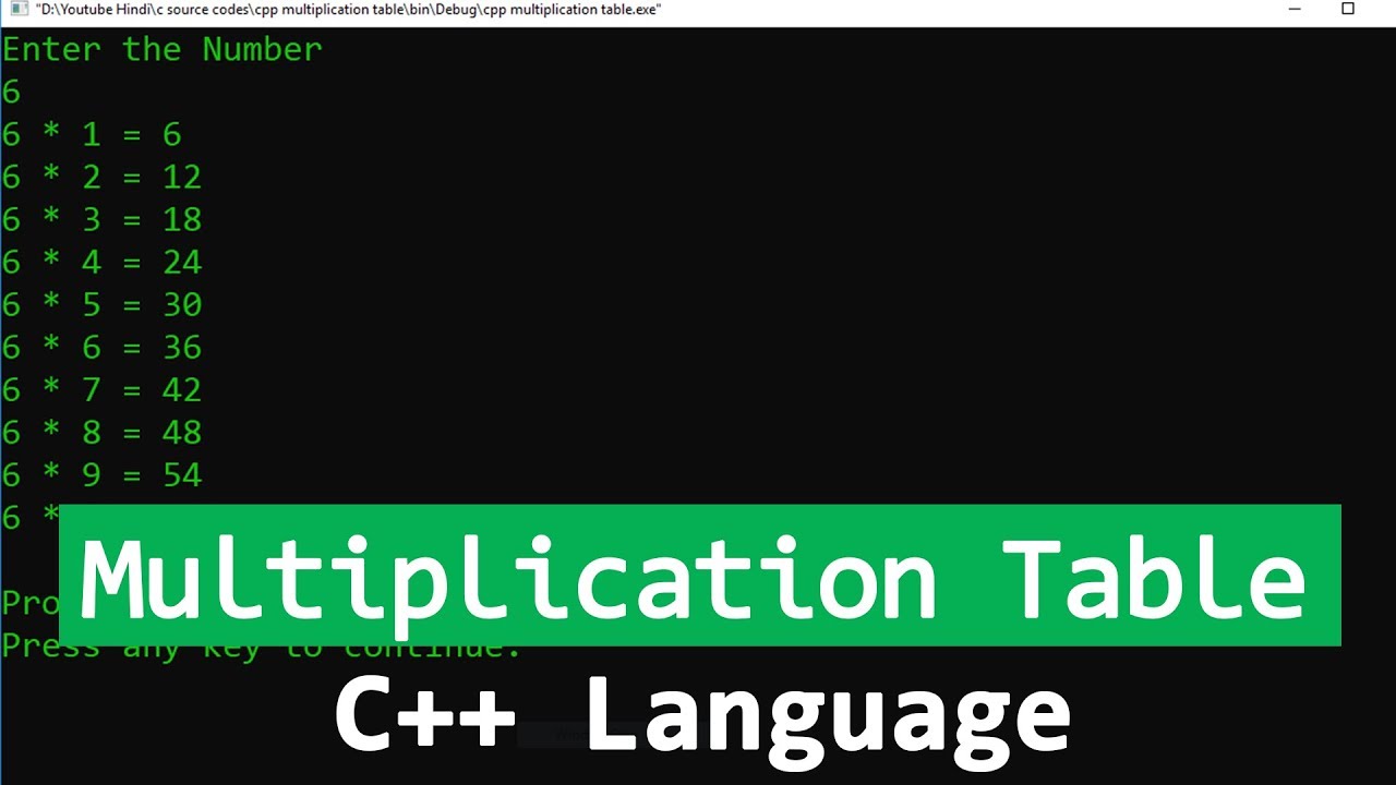 C++ Program to Print Multiplication Table of a Number ( User Input )