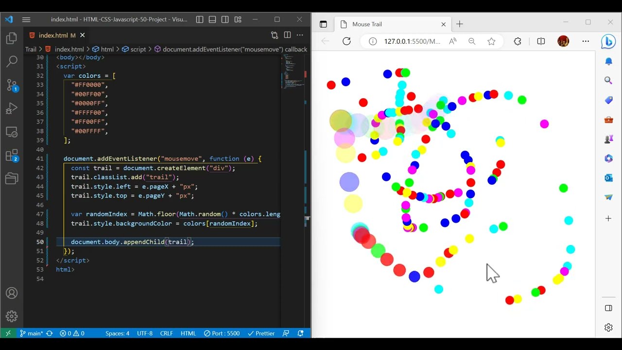 HTML CSS JavaScript Project 8:Mouse Trail