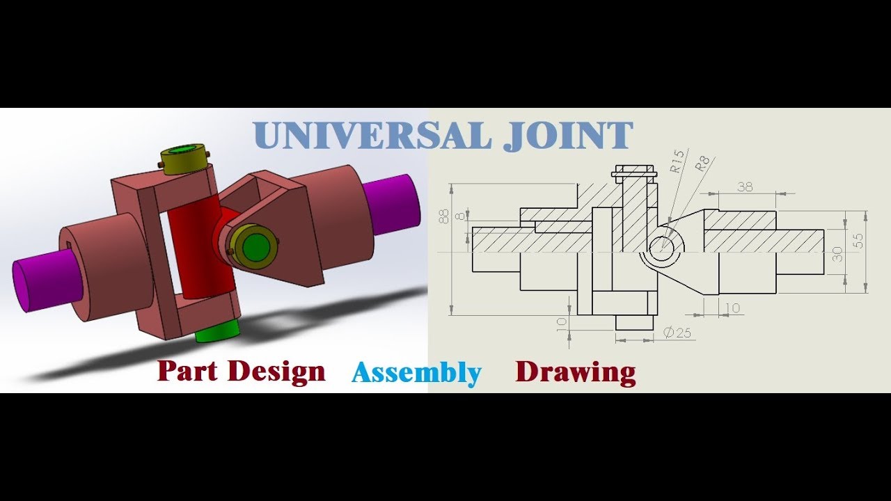 SolidWorks || CAD Tutorials || Universal Joint || Part Design || Assembly || Drawing