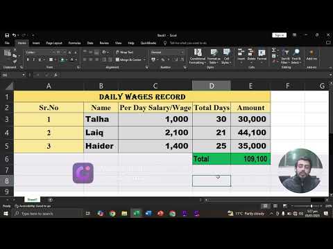 How to calculate Daily Wages Salary Record | Microsoft Excel | MTK 172.