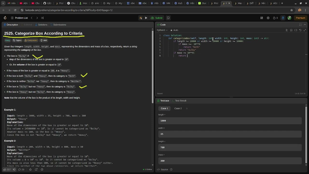 Leetcode easy problem 2525. Categorize Box According to Criteria | devops python practice